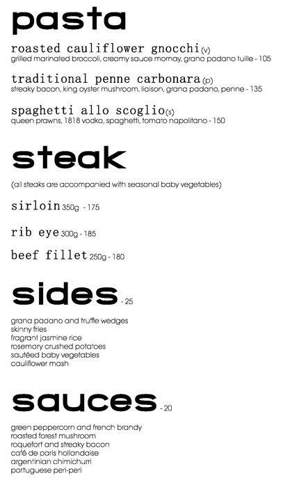 Menu at Central One Bar & Restaurant, Johannesburg