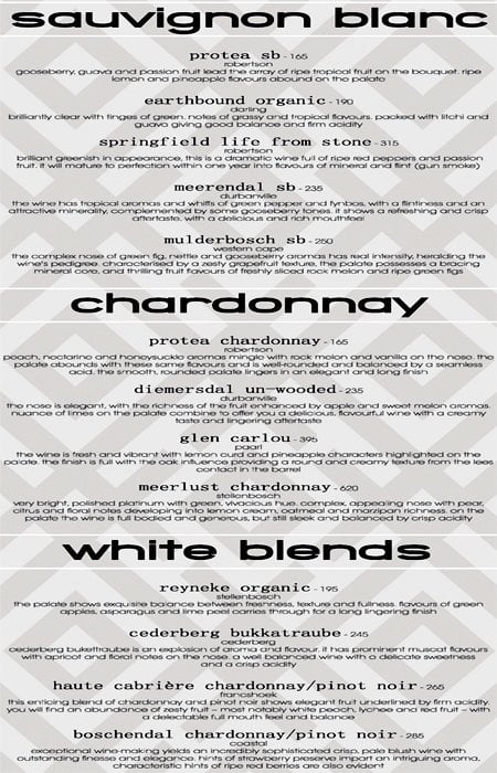 Menu at Central One Bar & Restaurant, Johannesburg