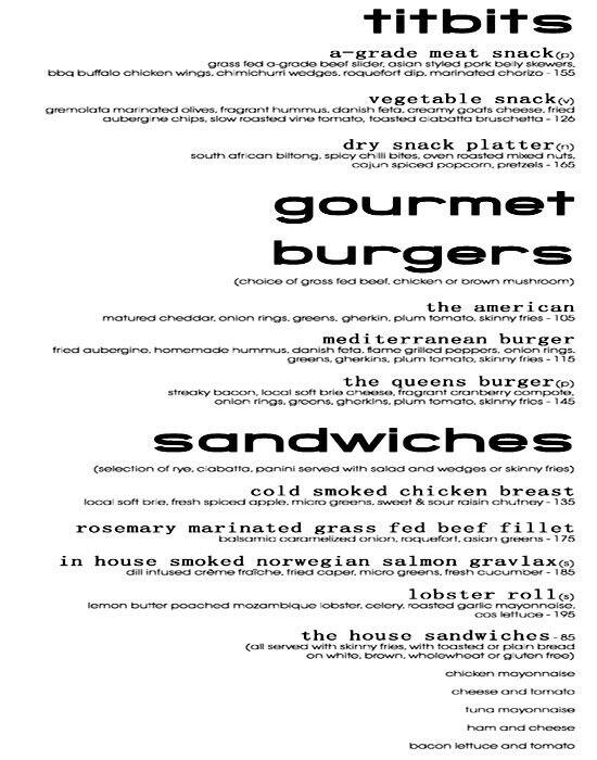 Menu at Central One Bar & Restaurant, Johannesburg