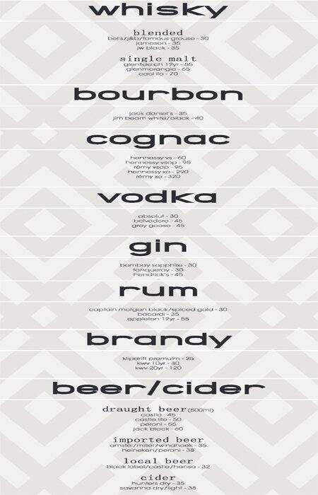 Menu at Central One Bar & Restaurant, Johannesburg