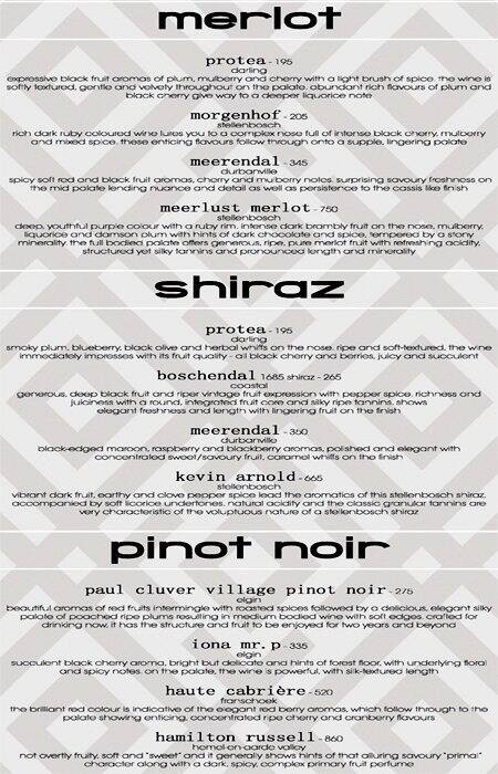 Menu at Central One Bar & Restaurant, Johannesburg