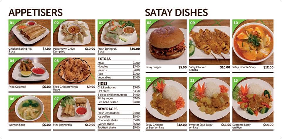 Menu at Cambodia Restaurant, Hamilton