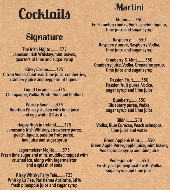 Swig Menu, Menu for Swig, Koregaon Park, Pune - Zomato