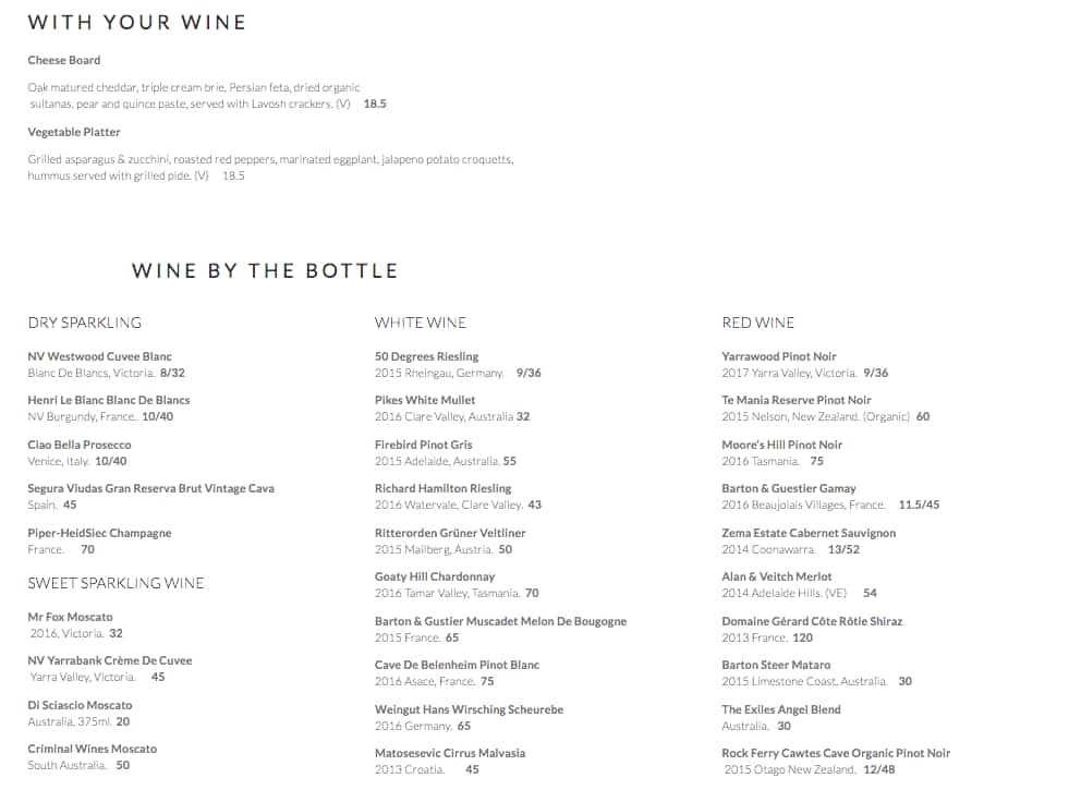 Menu at After The Tears Vodka Bar, Elsternwick