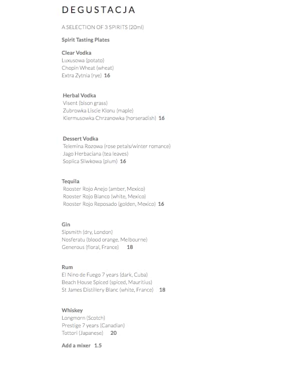 Menu at After The Tears Vodka Bar, Elsternwick