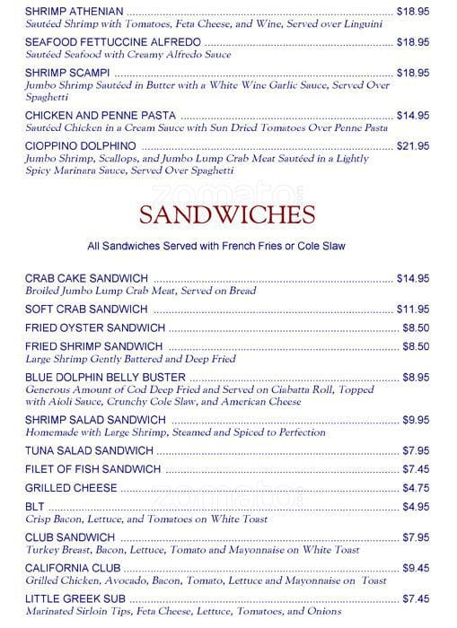 Menu at Blue Dolphin Seafood Bar & Grill, Crofton, MD-3 North