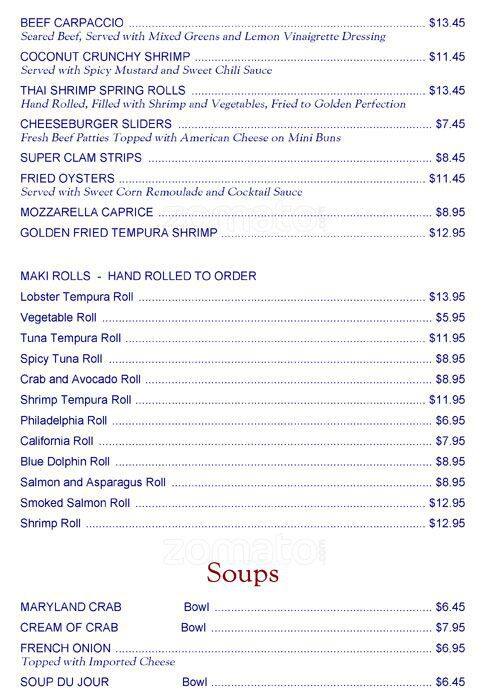 Menu at Blue Dolphin Seafood Bar & Grill, Crofton, MD-3 North