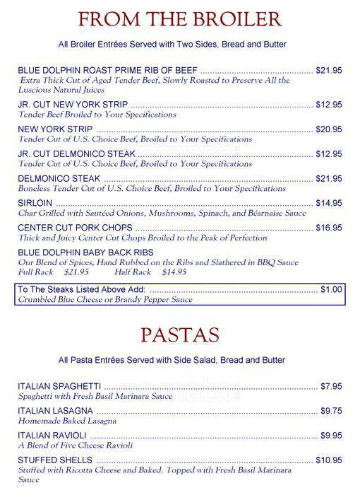 Menu at Blue Dolphin Seafood Bar & Grill, Crofton, MD-3 North
