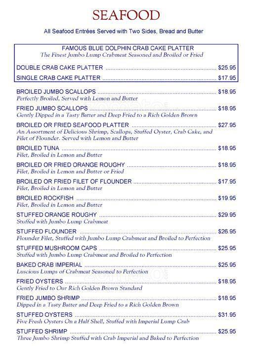 Menu at Blue Dolphin Seafood Bar & Grill, Crofton, MD-3 North