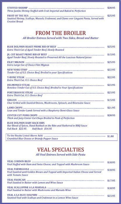 Menu at Blue Dolphin Seafood Bar & Grill, Crofton, MD-3 North