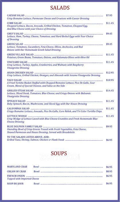 Menu at Blue Dolphin Seafood Bar & Grill, Crofton, MD-3 North