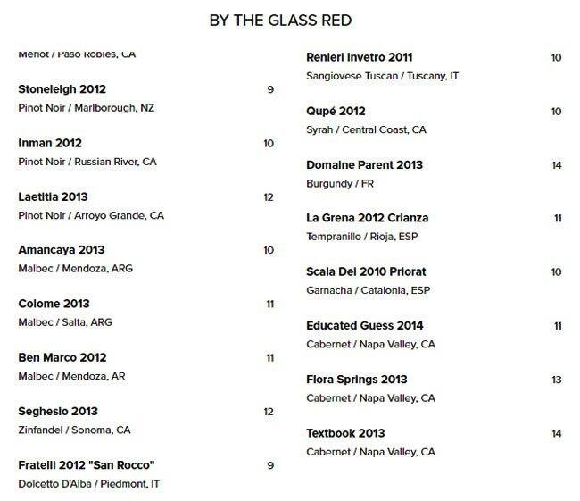 Menu at The Grove restaurant, Houston, Lamar St