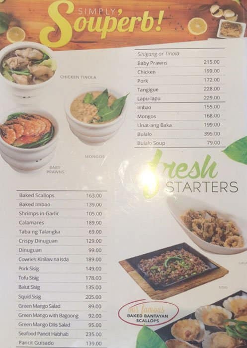 Carta del restaurante Hukad sa Golden Cowrie, Cebú, Robinsons Cybergate