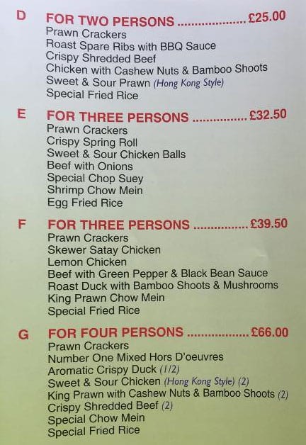 Menu at Number One Chinese Cuisine restaurant, South Croydon, Unit 1