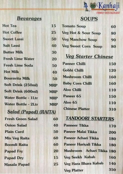 Kanhaji Family Restaurant Menu - Zomato