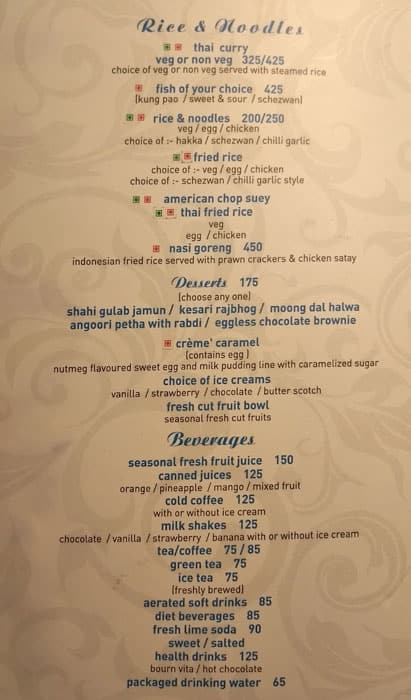 Menu at Medley Bakers, India