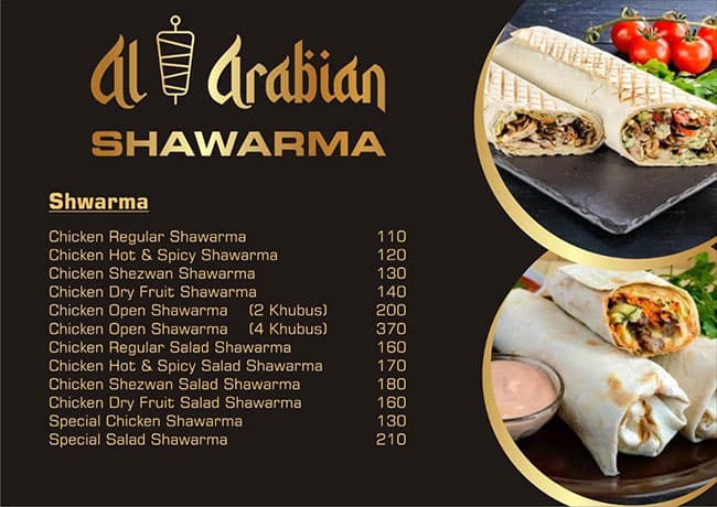 Menu of Al Arabian Shawarma, Kandivali East, Mumbai