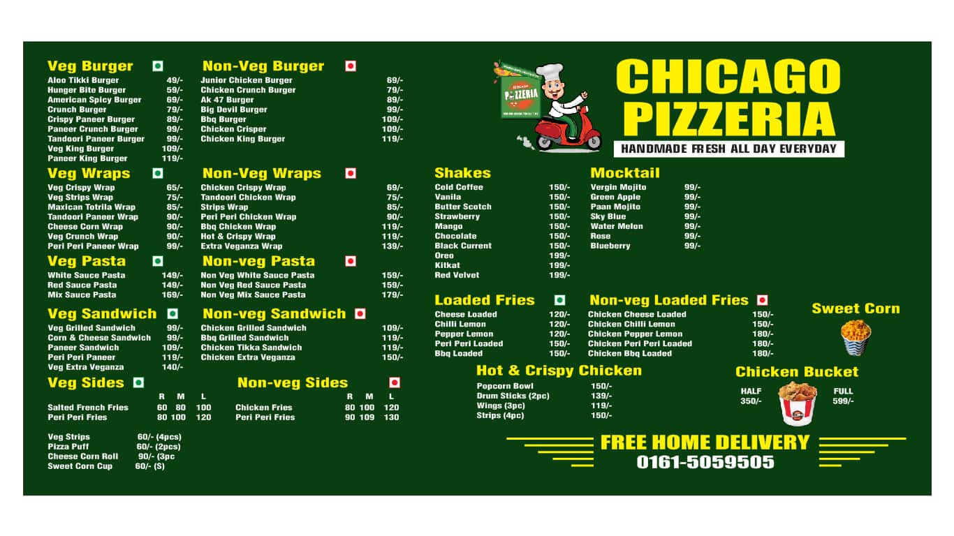 Menu at Chicago Pizzeria, Ludhiana, SCF 128