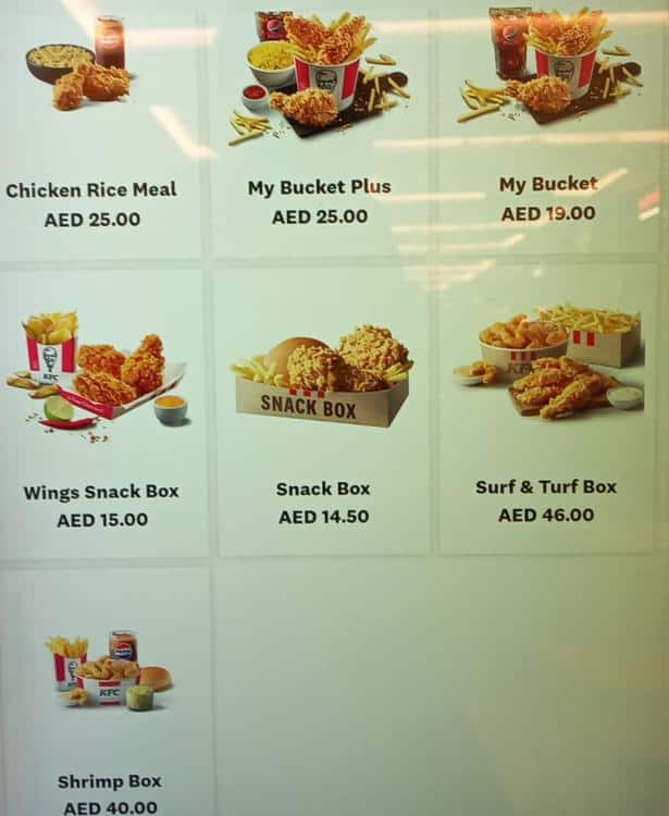 Menu of KFC, Dubai Marina, Dubai