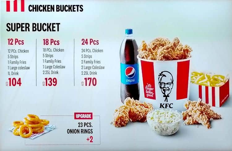 Menu of KFC, Downtown Dubai, Dubai