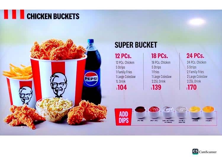 Menu of KFC, International City, Dubai