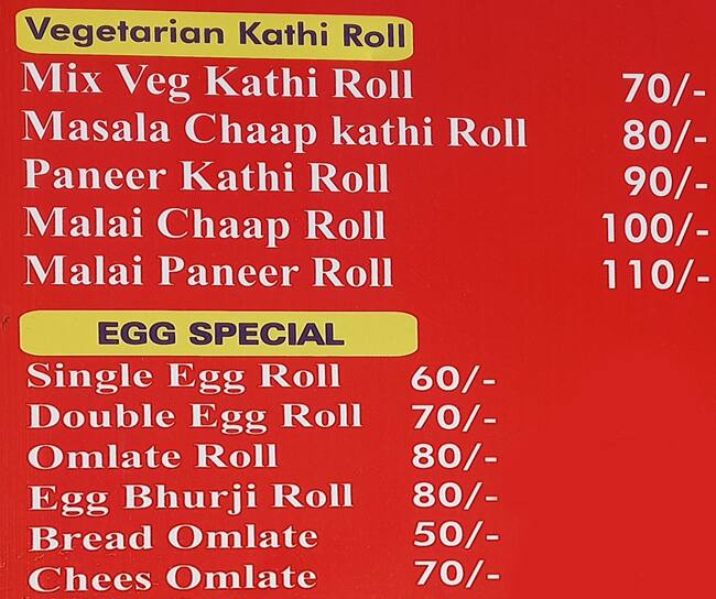 Menu of EFG Kathi Roll King, Sector 88, Faridabad