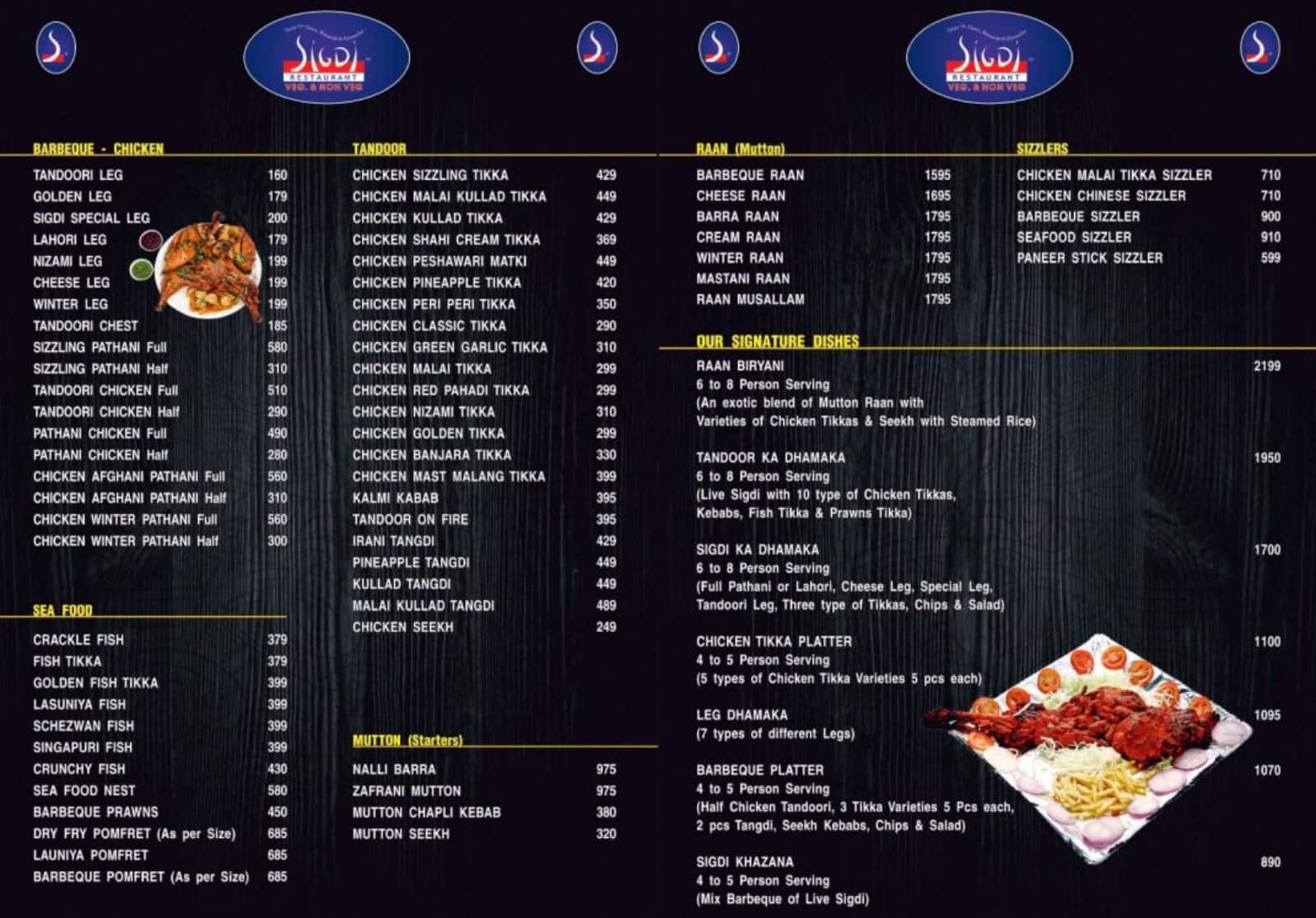 Menu of Sigdi Restaurant, Wakad, Pune