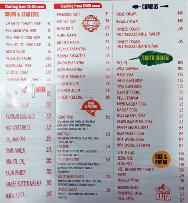 Menu of Hira Express, Vaishali, Ghaziabad