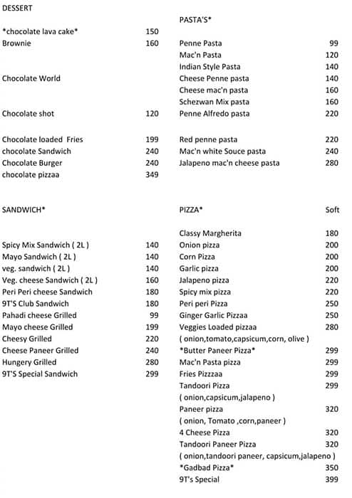 Menu of 9 Tea's Cafe, Vasai, Mumbai