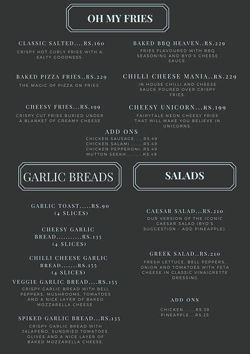 Menu of Big Yellow Door, Sector 104, Noida