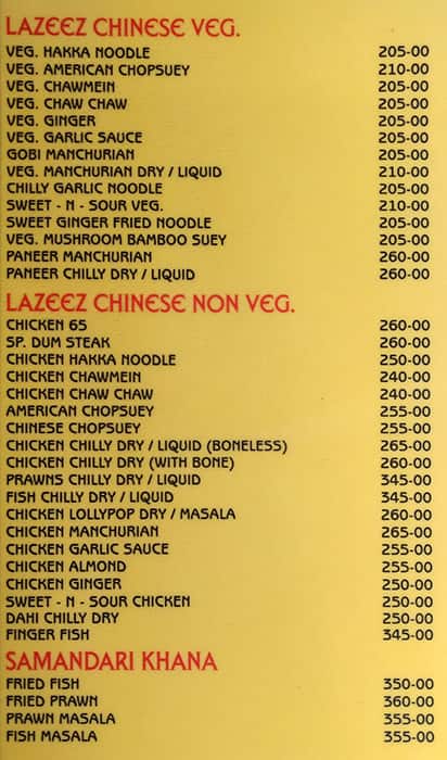 Menu at Hotel ZK, Ahmedabad, 1