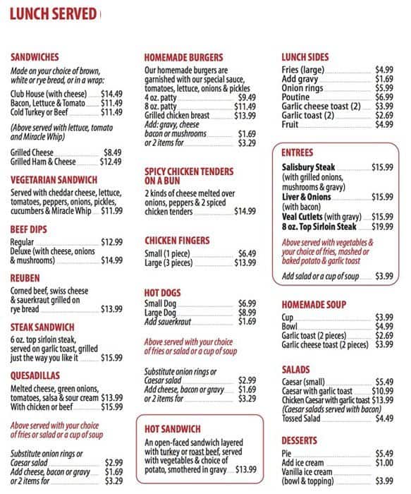 Menu at Hathaway's Diner cafe, Edmonton