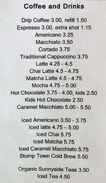 Menu at Café Orso, Canada