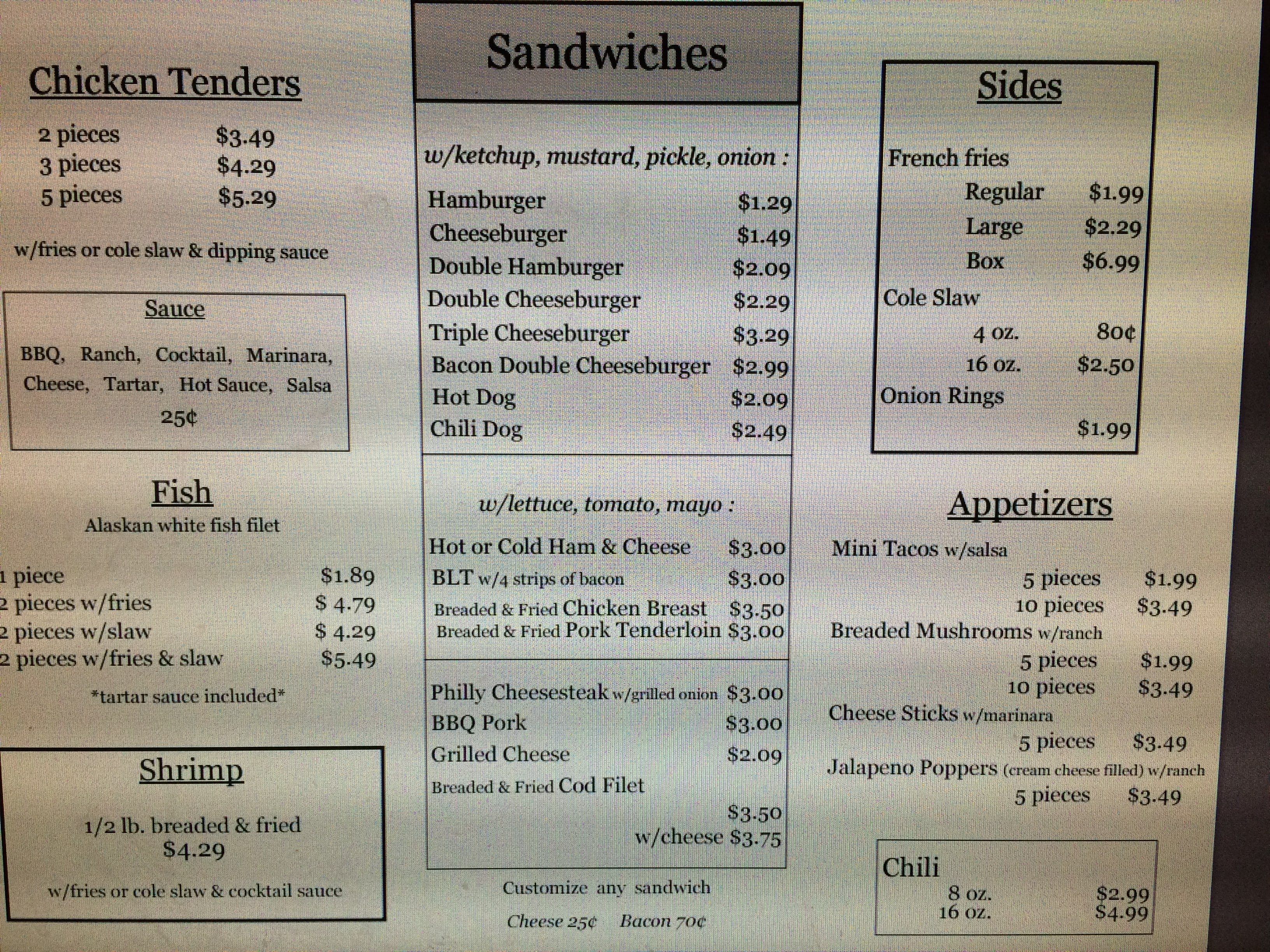 Menu at Woody's Drive-In pub & bar, Alton