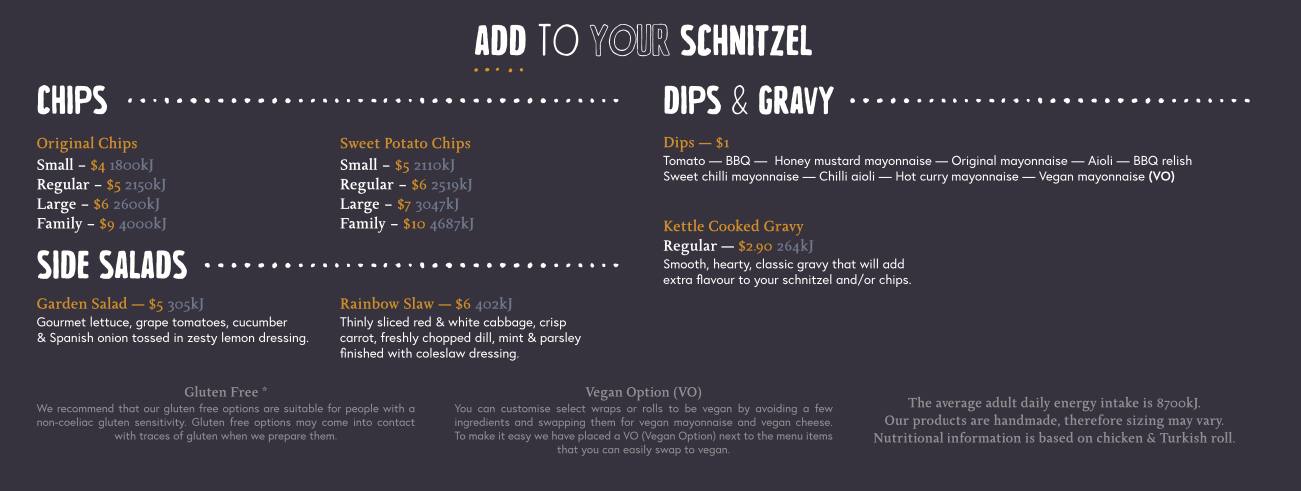 Menu at Schnitz Robina restaurant, Robina, Tenancy 2034