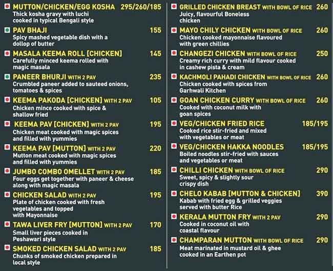 Menu of Roadside Storyz, Uzan Bazaar, Guwahati