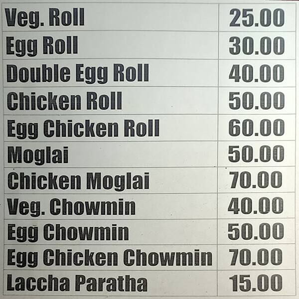 Menu of Maa Durga Food Centre, Nagerbazar, Kolkata