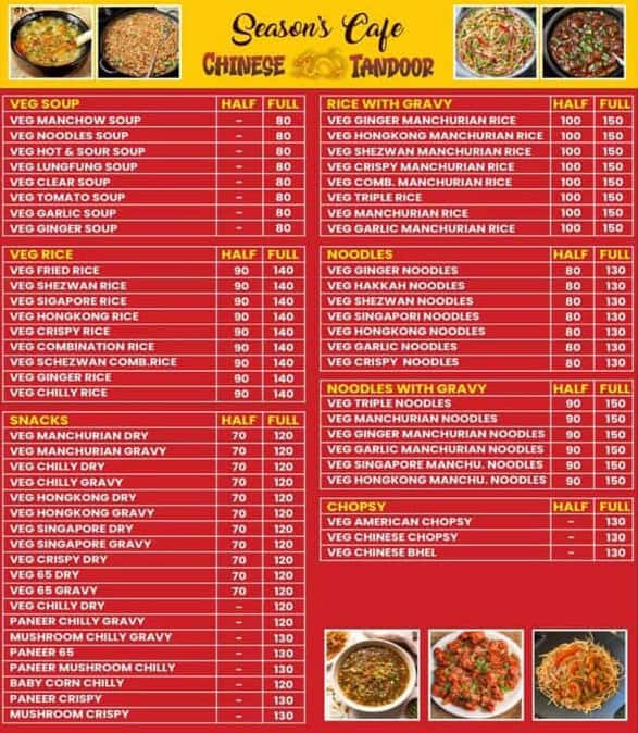 Menu of Season's Cafe, Magarpatta, Pune