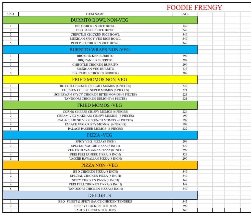 Menu of B Tech Wala Foodie Frenzy, Kondapur, Hyderabad