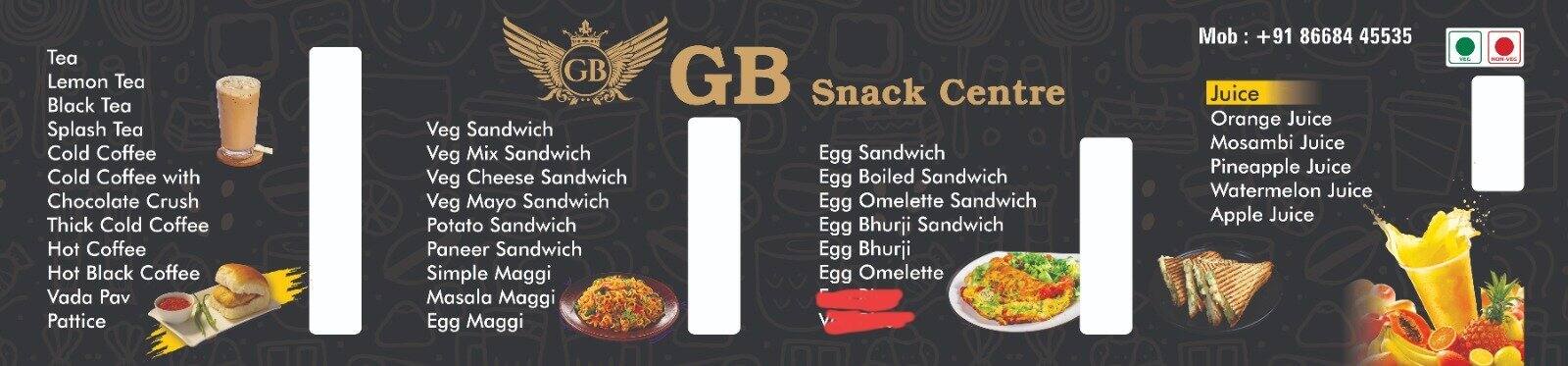 Menu of GB Snack Centre, Pashan, Pune