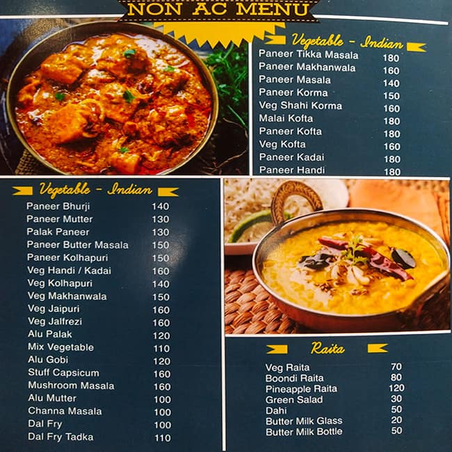 Menu at Hotel Mohan Punjab, Mumbai