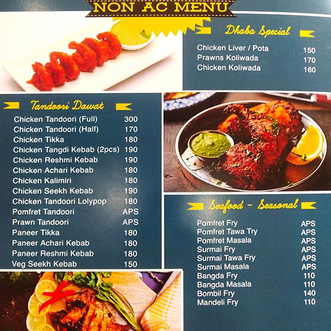 Menu at Hotel Mohan Punjab, Mumbai