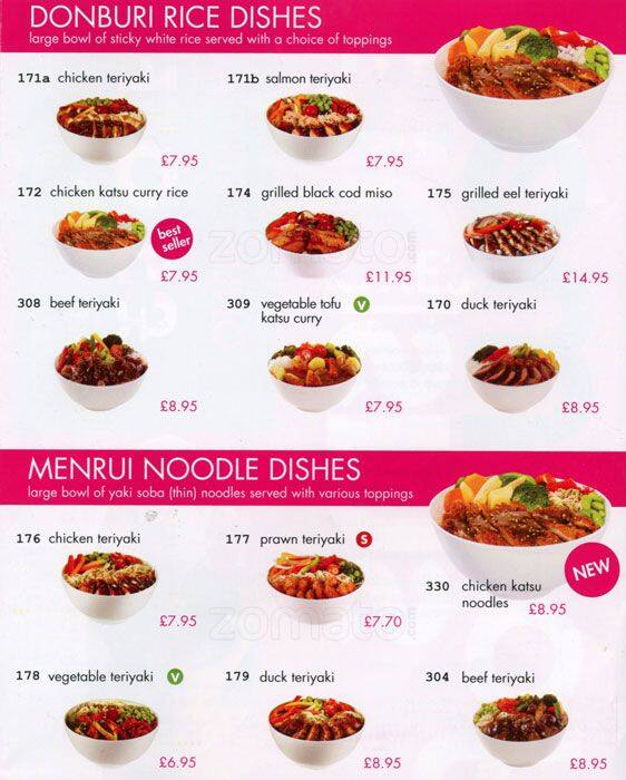 Menu at You Me Sushi restaurant, London, 37 Tottenham Court Rd