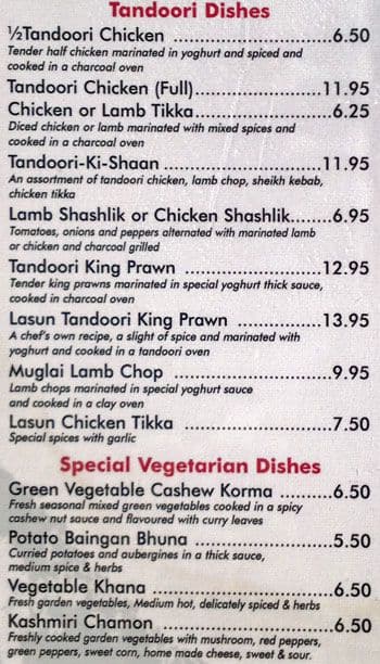 Menu at Akash Tandoori Restaurant, Radlett, 195 Watling St