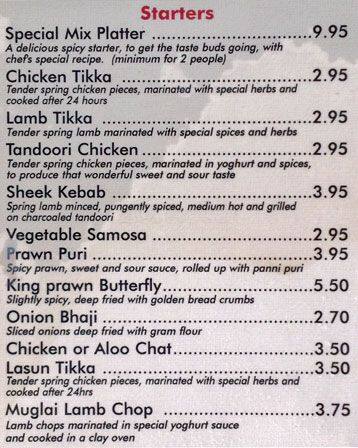 Menu at Akash Tandoori Restaurant, Radlett, 195 Watling St