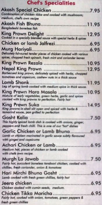 Menu at Akash Tandoori Restaurant, Radlett, 195 Watling St