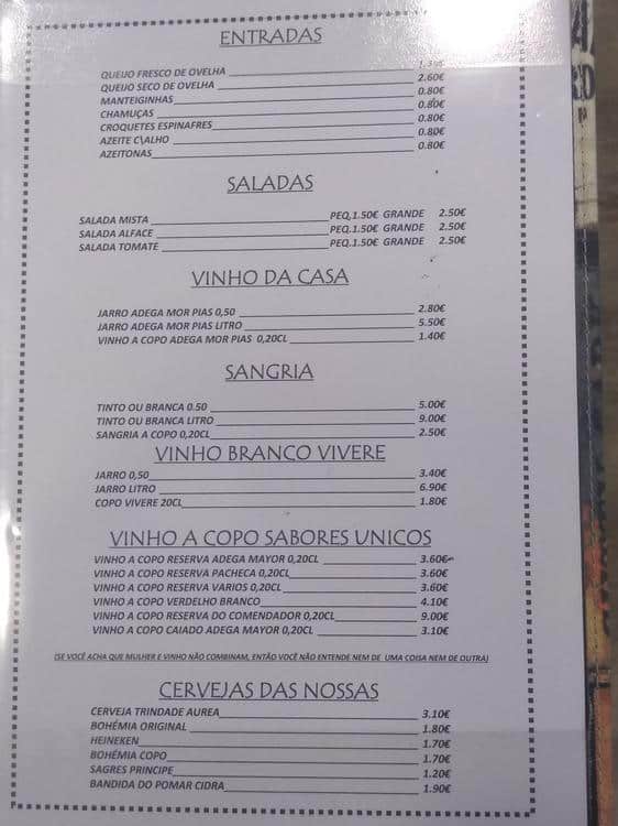 Menu at Bom Dia cafe, Lisbon, R. Viriato 8