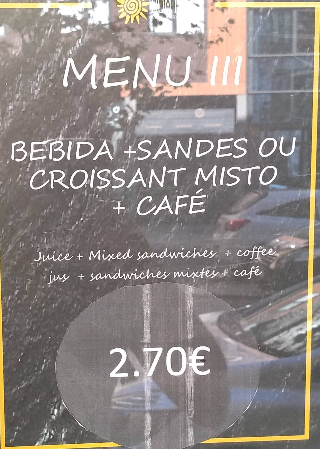 Menu at Bom Dia cafe, Lisbon, R. Viriato 8
