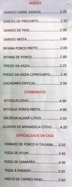 Menu at Pastelaria E Cervejaria Alameda Lda restaurant, Lisbon