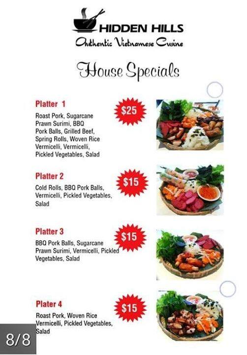 Carta del restaurante Hidden Hills, Coromandel Valley
